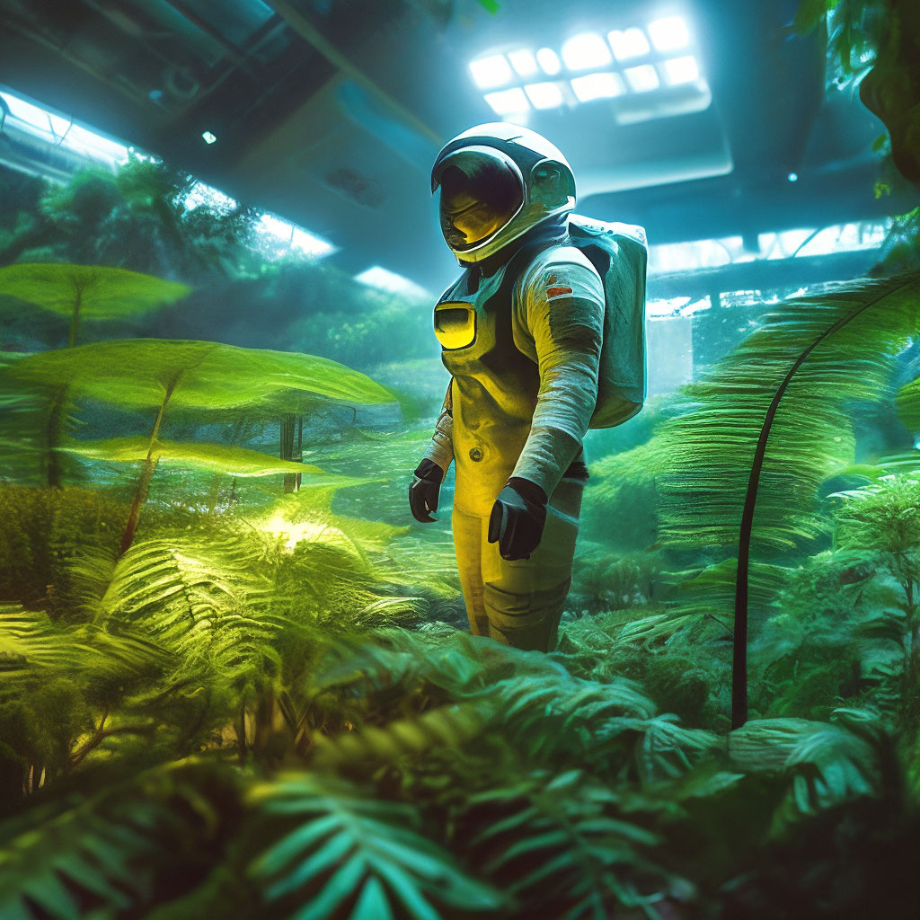"Martian fern forest in the greenhouse large lamps artificial light ...