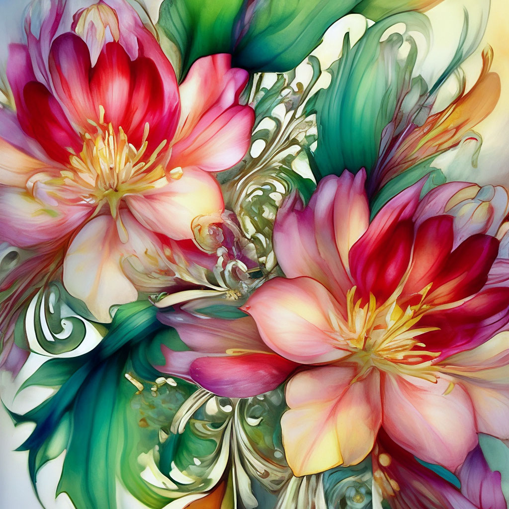 "Delicate fantastically fabulous flowers.Watercolor with subtle ...