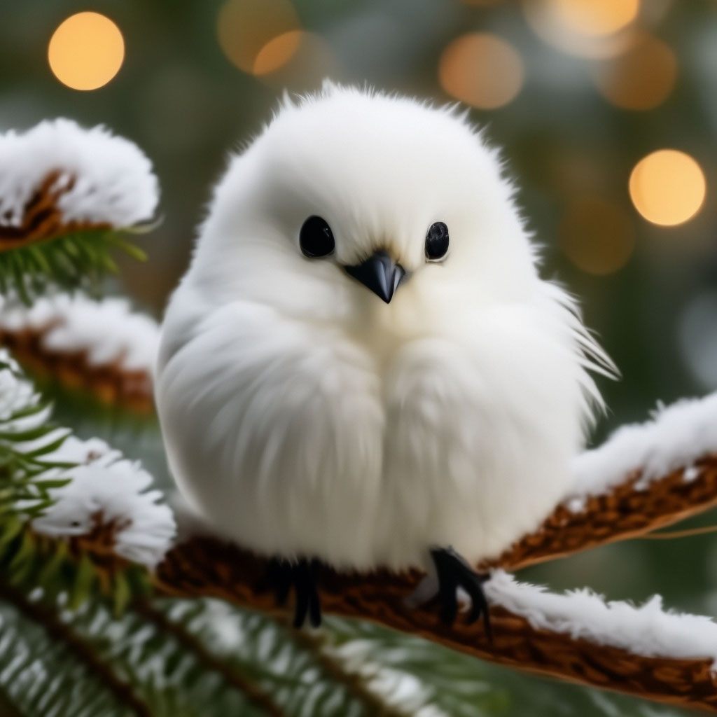 "A cute, fluffy, beautiful snow-white round bird with huge eyes ...
