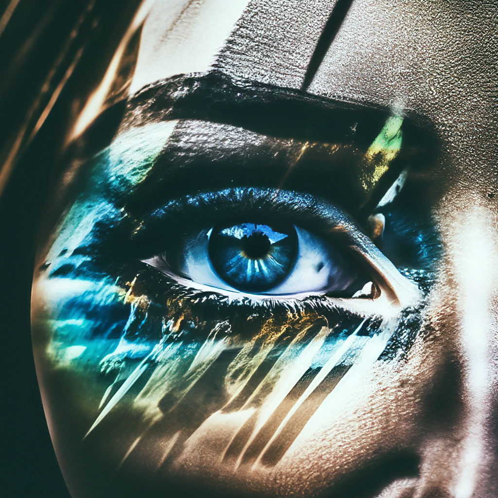 "Double Exposure photo, featuring eye, shattered mirror effect, broken ...