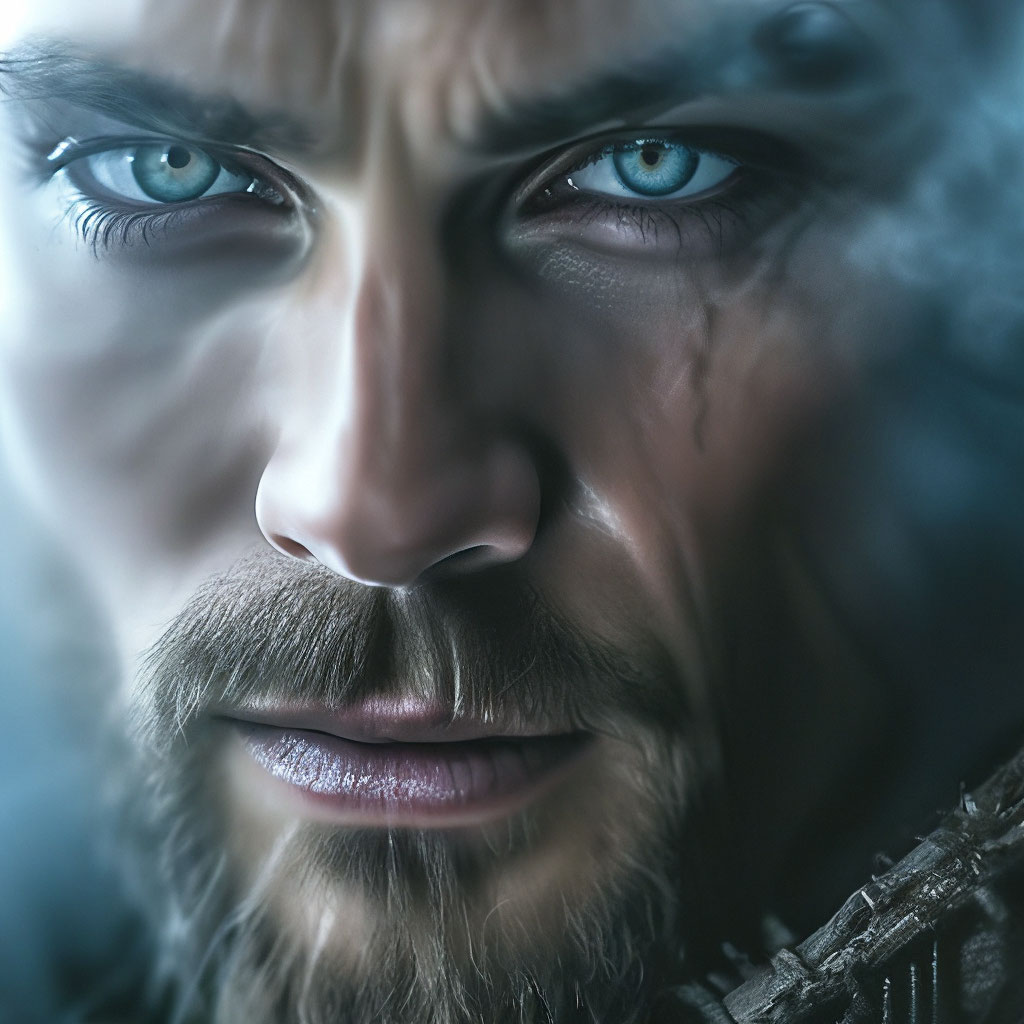 "Hyper realistic,powerful,strong,beautiful,realistic, foggy viking ...