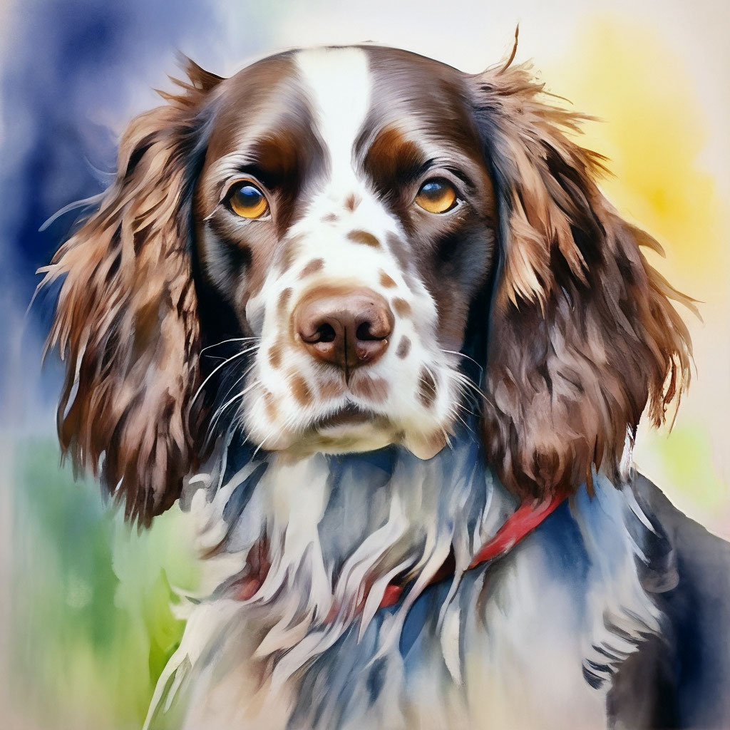 "Watercolor drawing English Springer Spaniel dog" — image created in ...