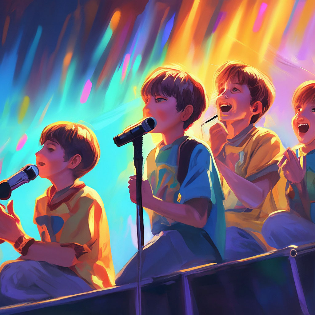 "Boys stage song concert singing microphone" — image created in Shedevrum