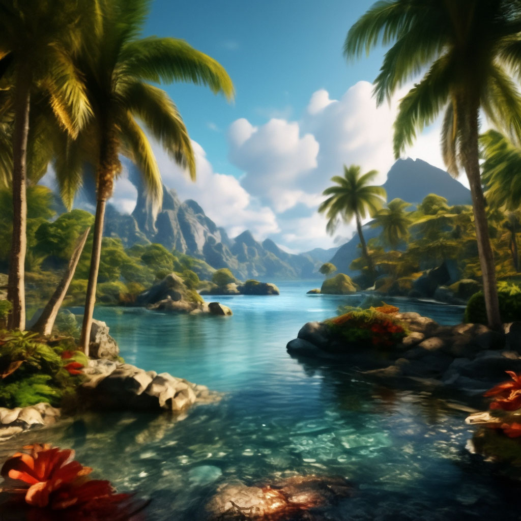 "Paradise, realistic, detailed, high resolution" — image created in ...