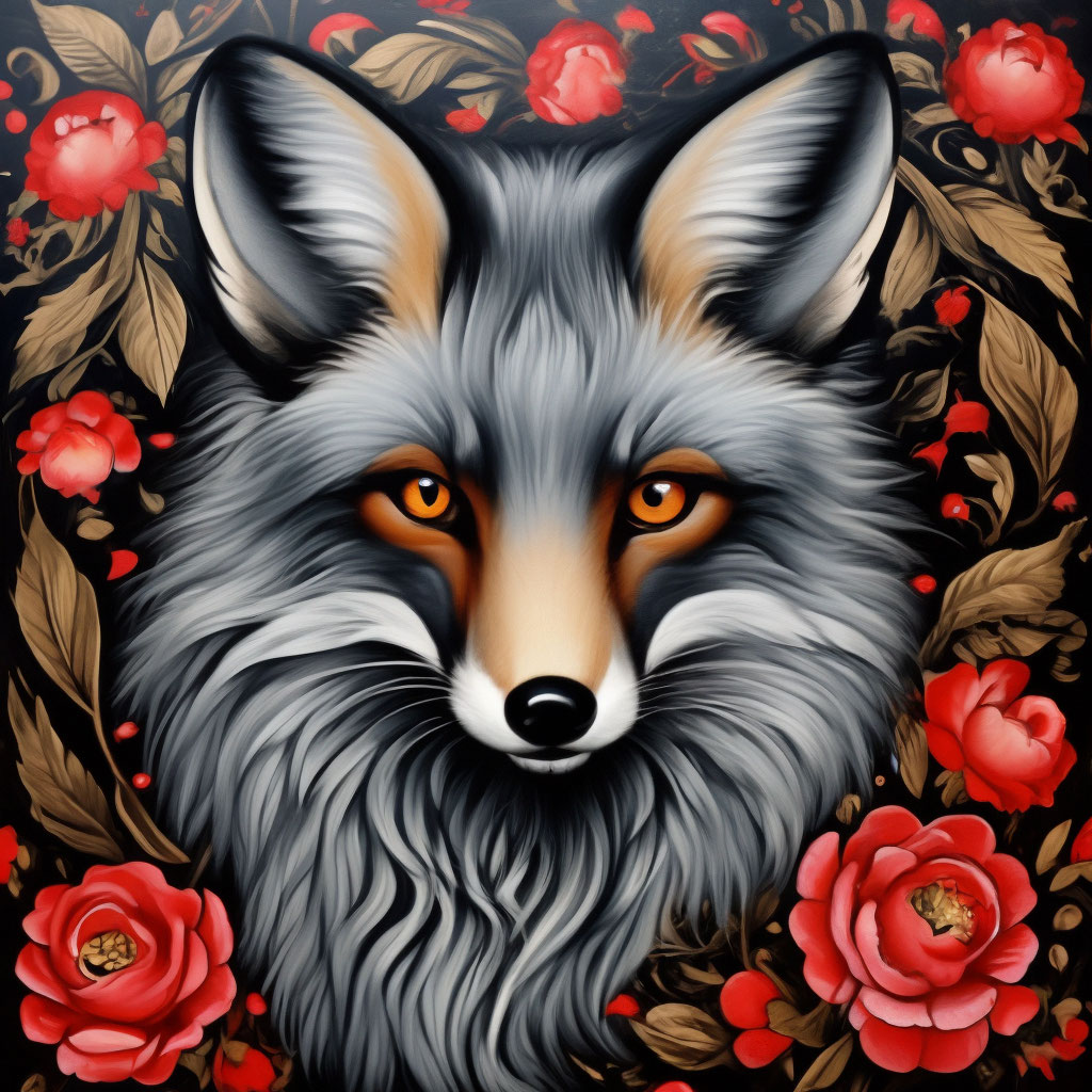 "Silver Fox Fox painting by Khokhloma from the Author : Eva Brost 🌹 ...