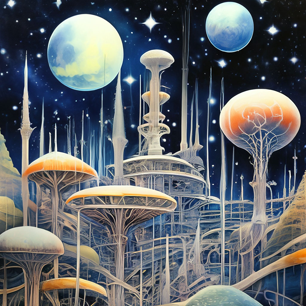 "Pollux, starry moonlit night, ISO 100, engraving + color illustration ...