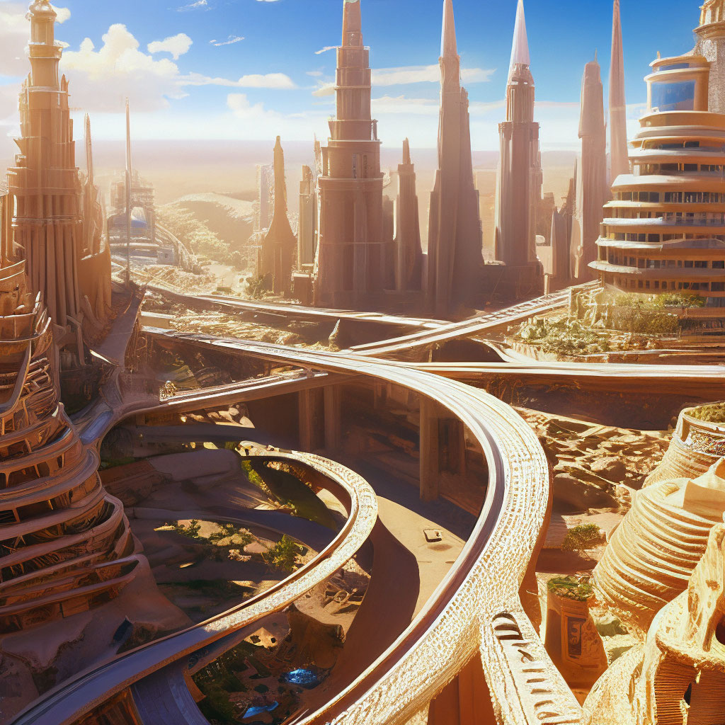 "A city on the planet of sands : very complex, spiral shapes, filigree ...