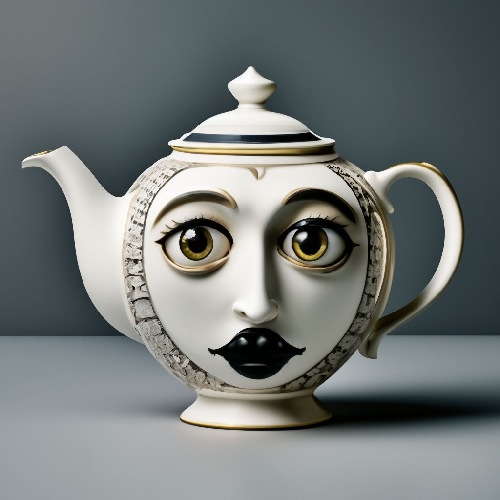 "Mind games perspective Mr. Porcelain teapot with huge eyes is dressed ...
