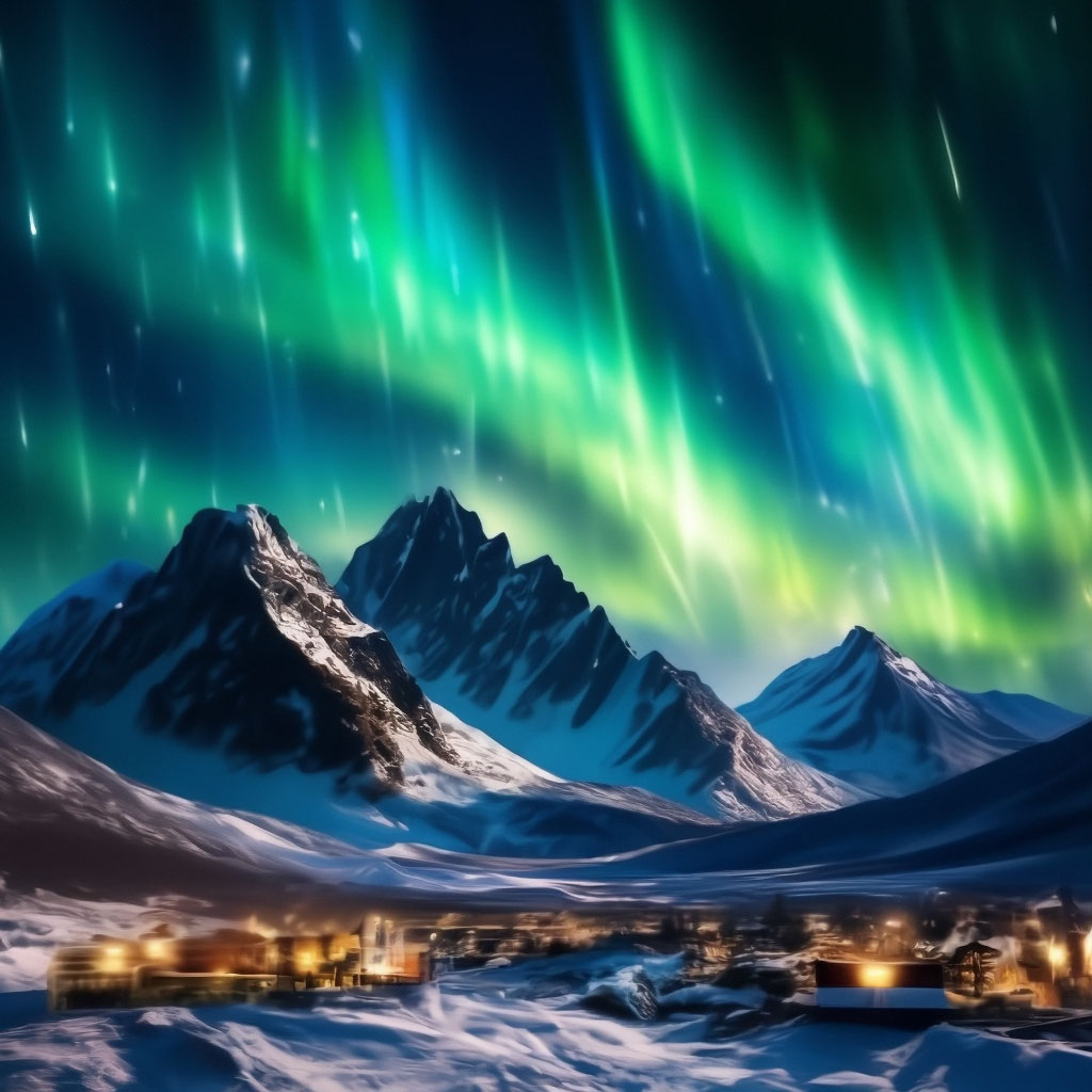 "Very beautiful northern lights in the starry sky among the mountains ...