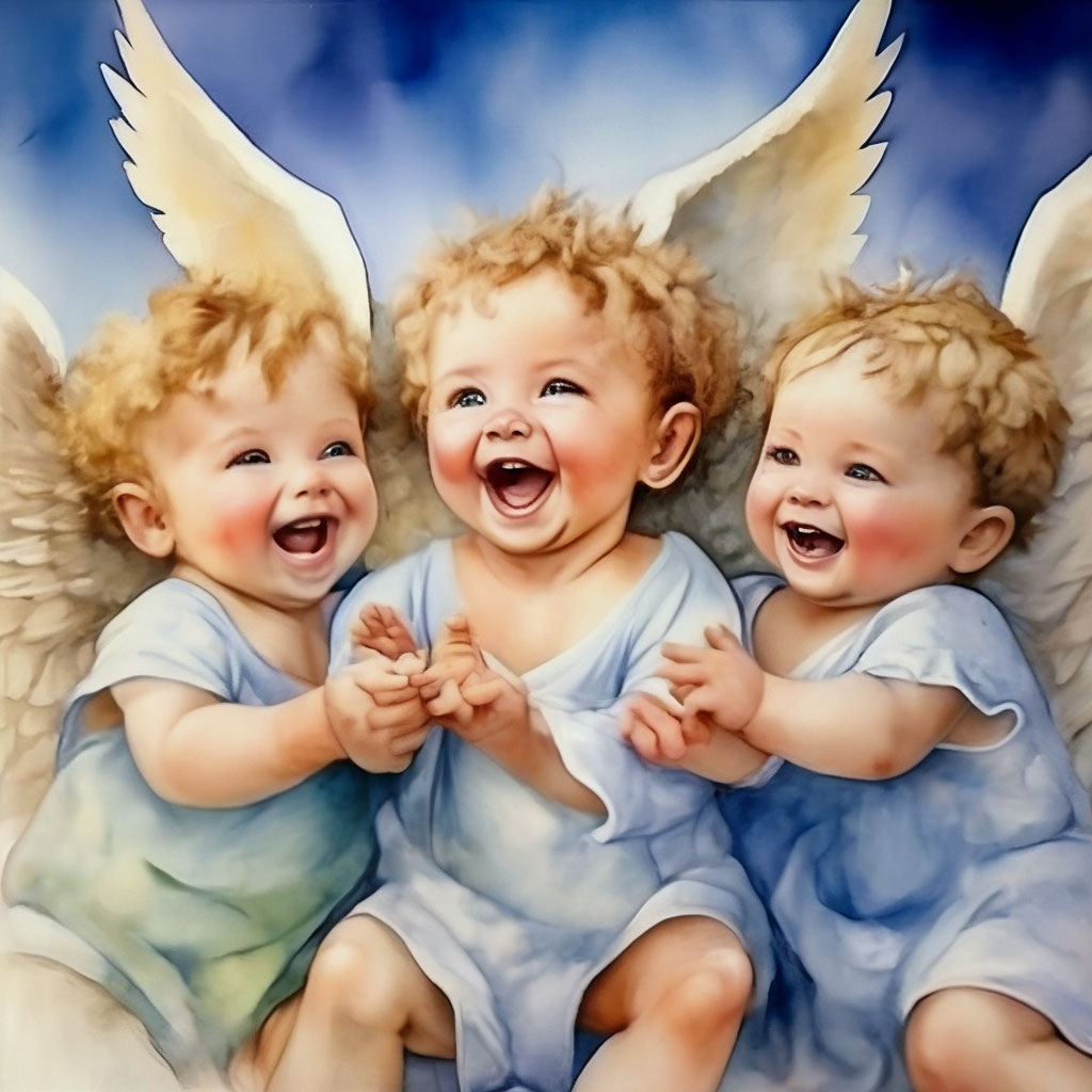 "Epic cherubim baby angels rejoice with wings, fine drawing, watercolor ...