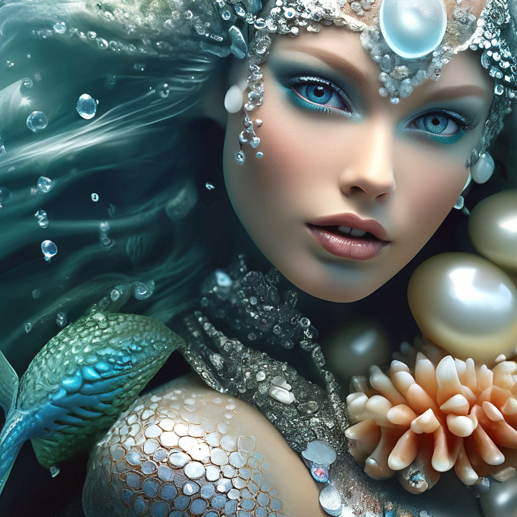 "High quality, beautiful mermaid girl, realistic photo,close-up, full ...