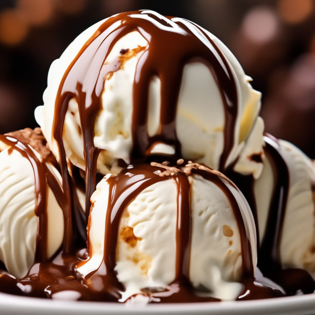 "Delicious mouth-watering ice cream, and chocolate flows on the ice ...