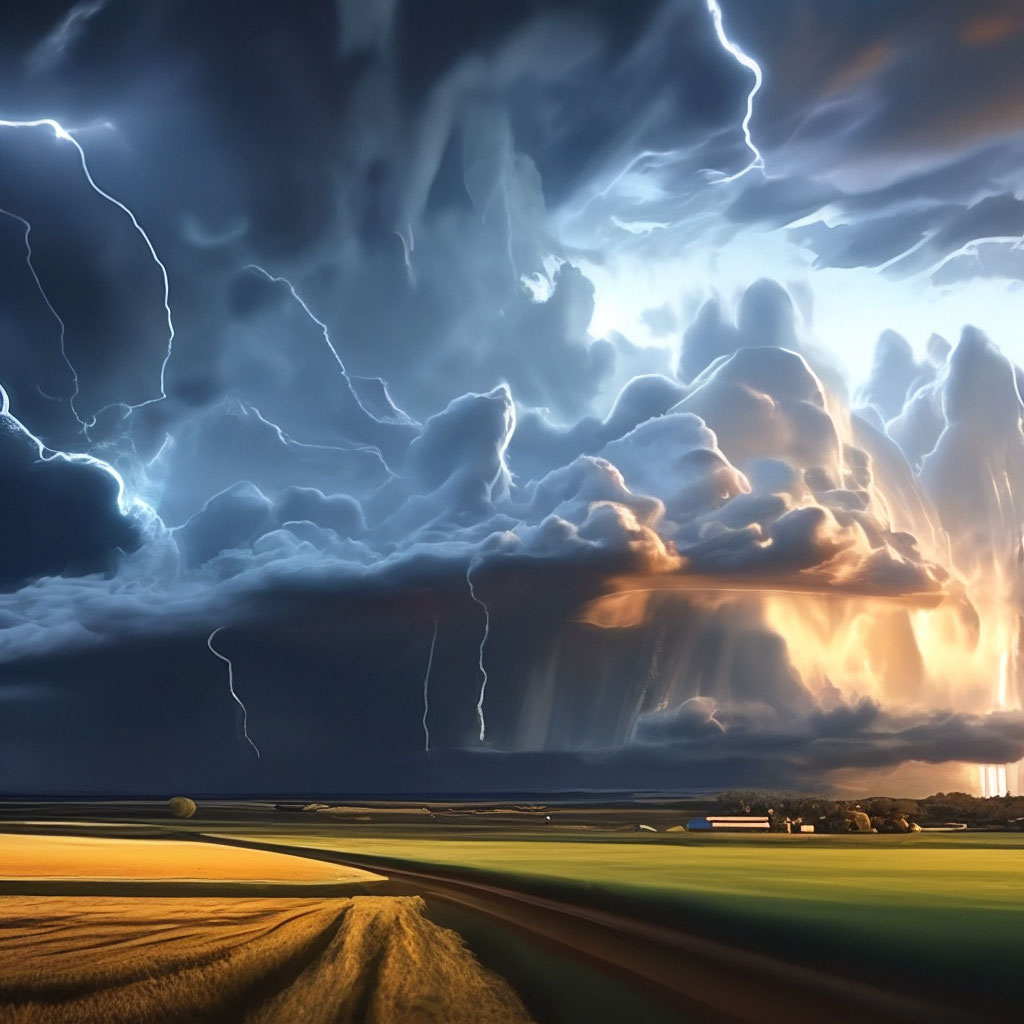 "Realistic photography, clouds, dark sky, field, thunderstorm in the ...