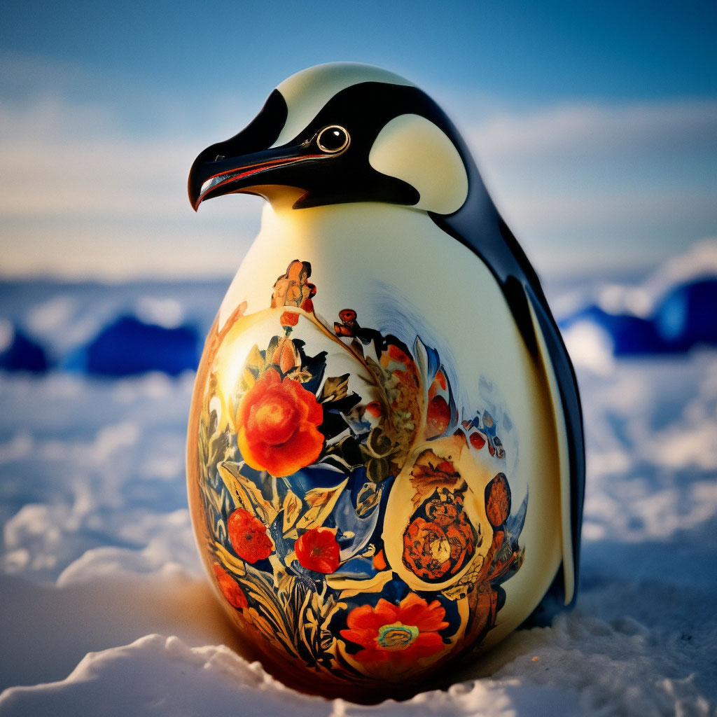 "Eggs of the emperor penguin, Khokhloma, gzhel, Antarctica, 8k" — image ...