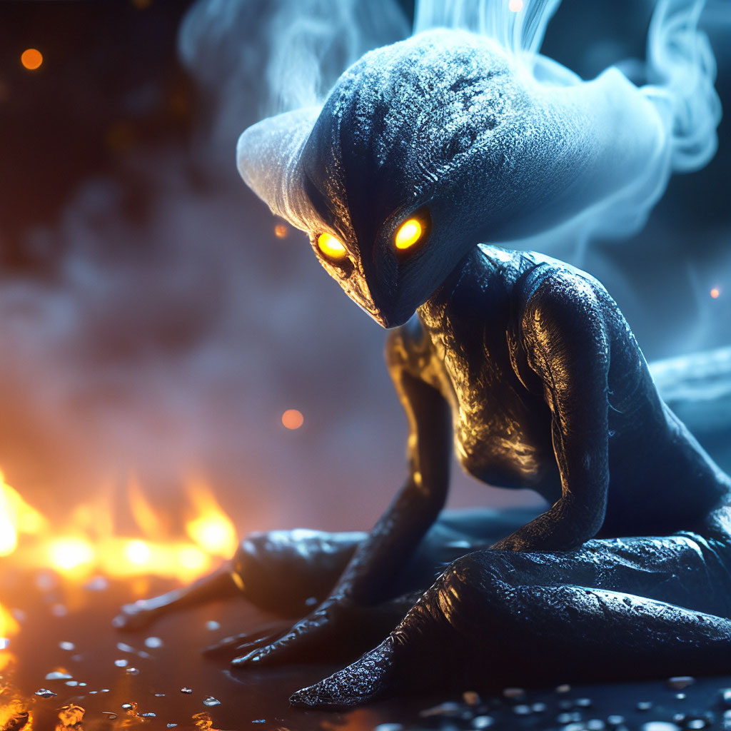 "Striking unusual alien female creature made of thick dense smoke with ...