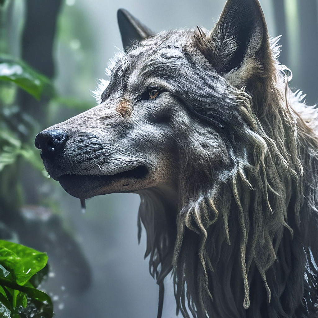 "Filigree, gentle, attractive, a melting wolf in a tropical rain forest ...