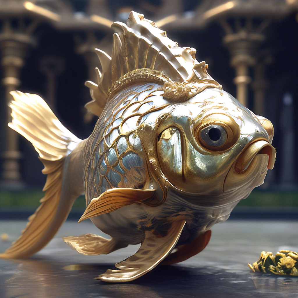 "Anthropomorphic goldfish in the shape of a sheikh, high detail ...