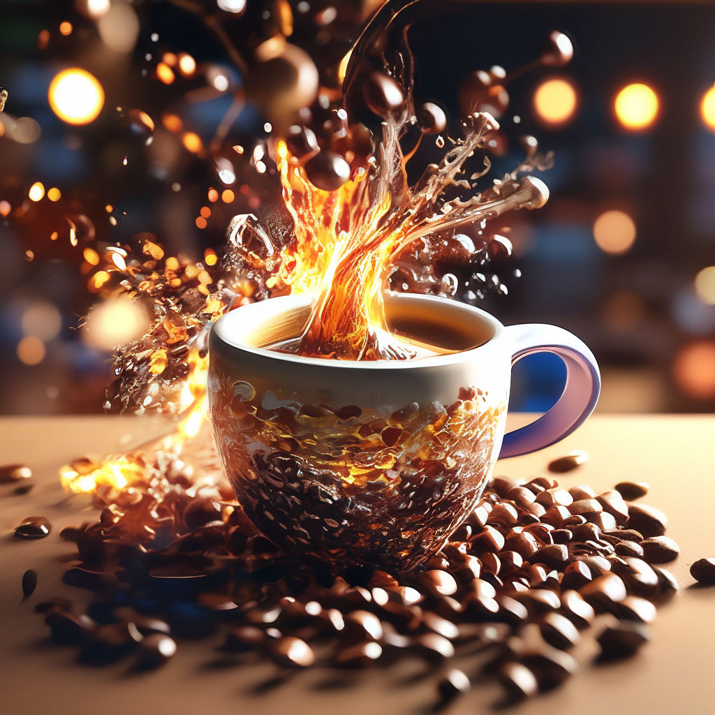 "Watercolour.detailed rendering.Panorama. a mug of freshly brewed ...