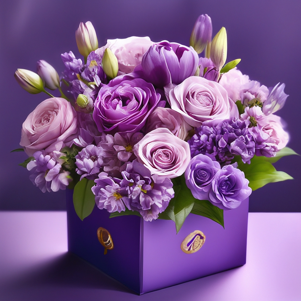 "For mom herself a beautiful bouquet box delicate flowers purple color ...