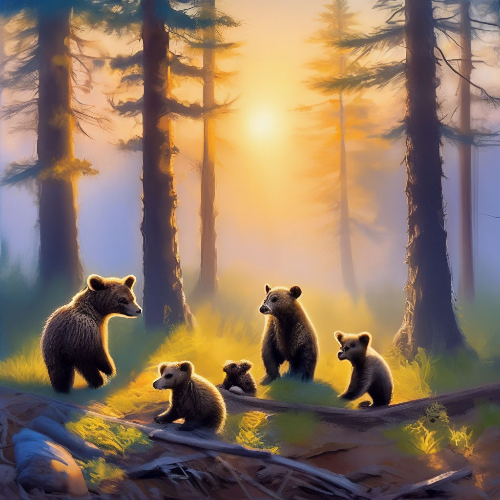 "Morning in the Pine Forest In the foreground is a fallen pine tree. A ...