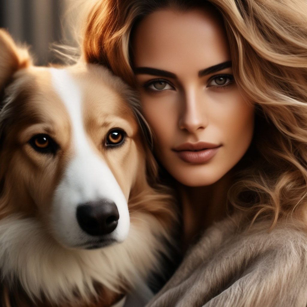 "Woman and dog, VOGUE style photo shoot, detailed study, digital ...