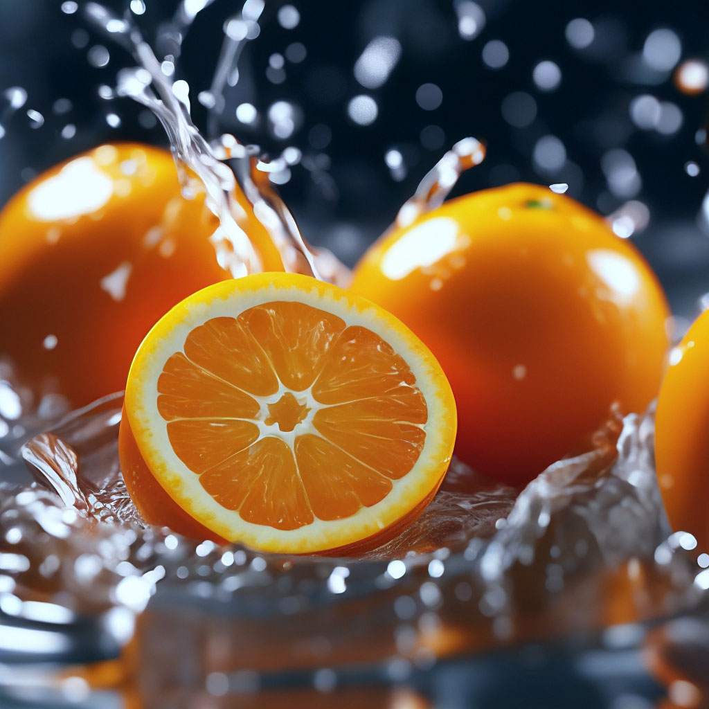 "Juicy oranges, , realistic, professional photo, 4k, f/2.8, 30mm lens ...