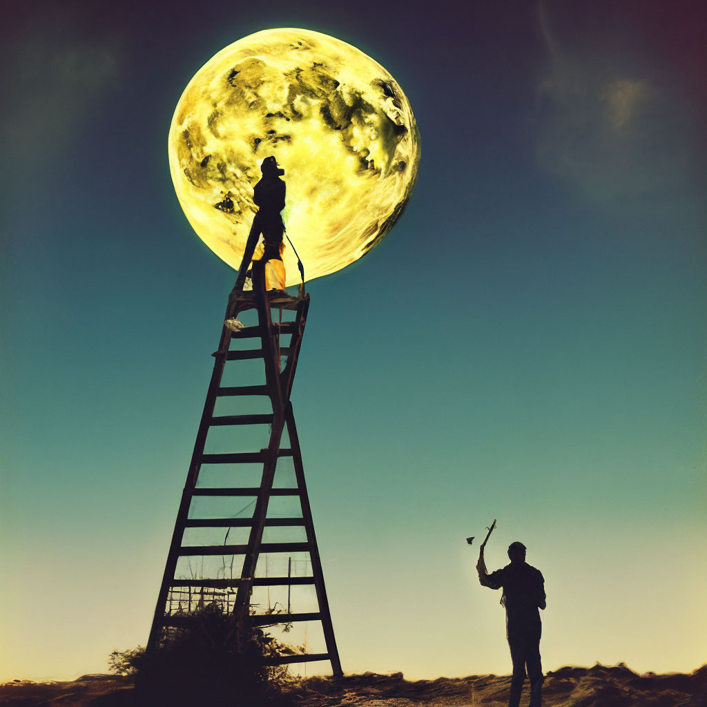 "Under a clear night sky, there is a crescent moon roughly the size of ...