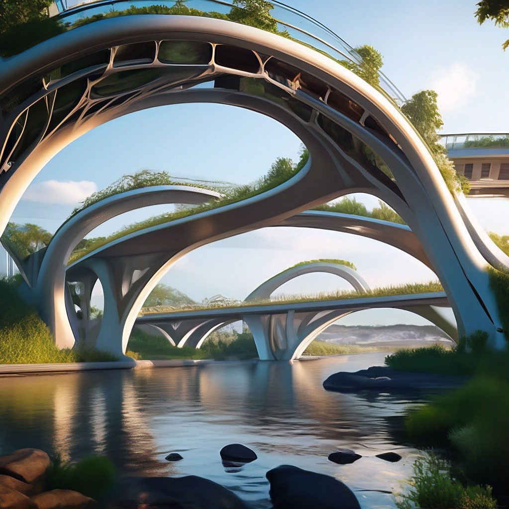 "Design of a bridge across the river and on🔛🥰" — image created in Shedevrum