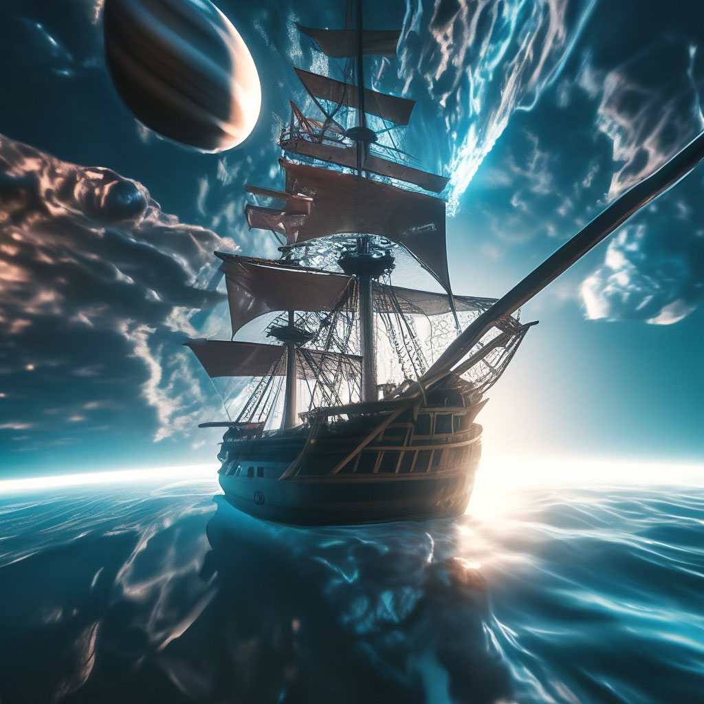 "Into the void, a cool ship sails through the void, aesthetically ...
