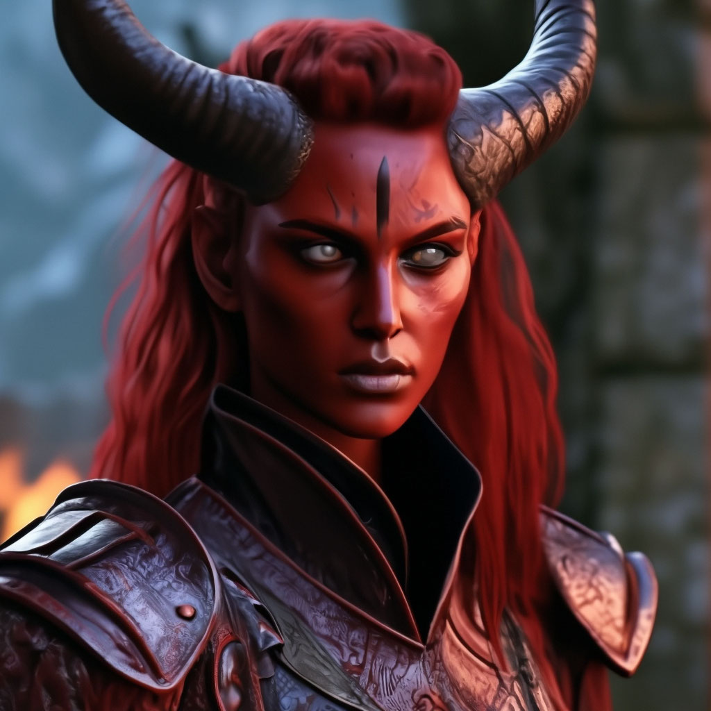 "Baldur’s Gate III Karlach. A Tiefling girl. Red skin. Beautiful ...