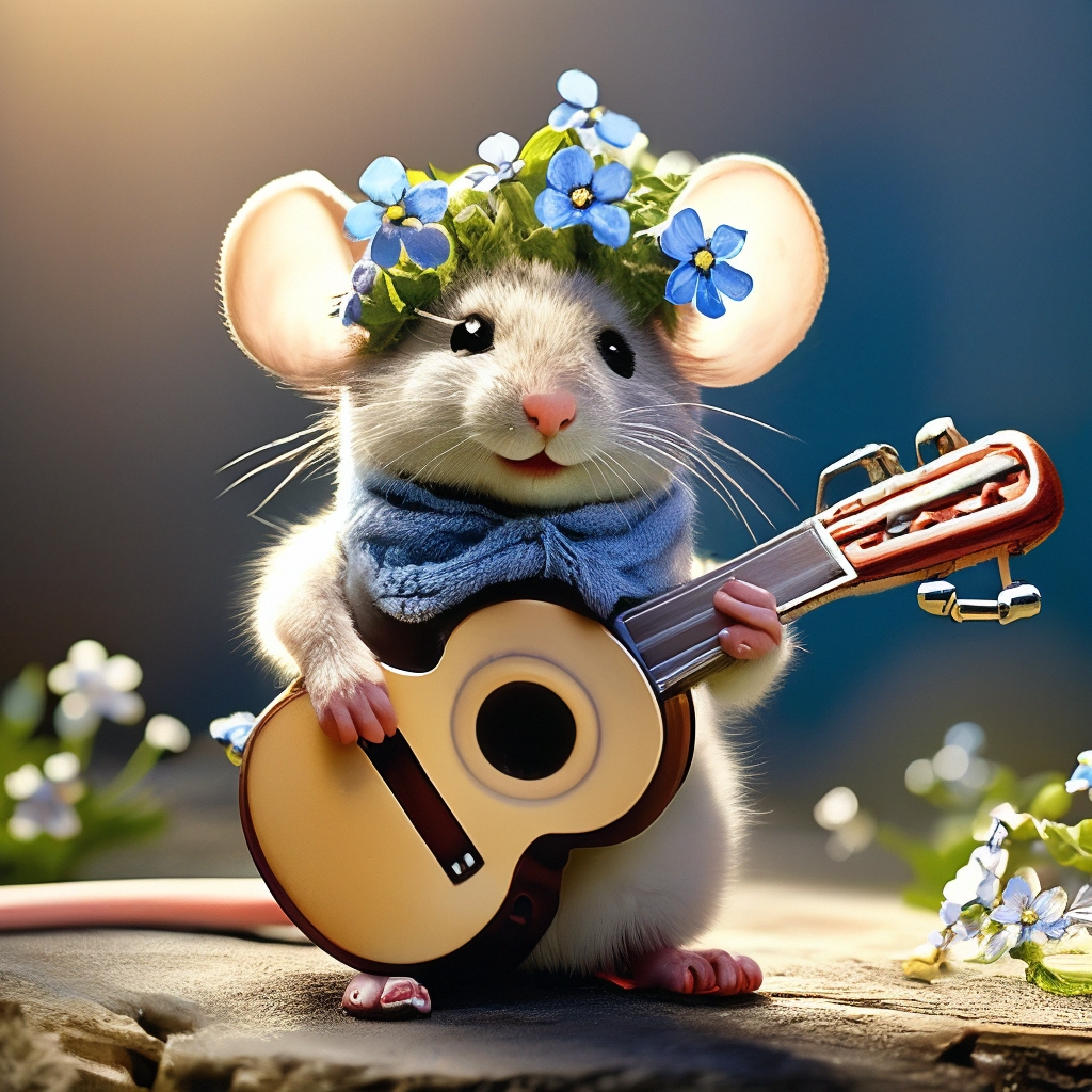 "Cute funny mouse with a wreath of forget-me-nots on his head and a ...