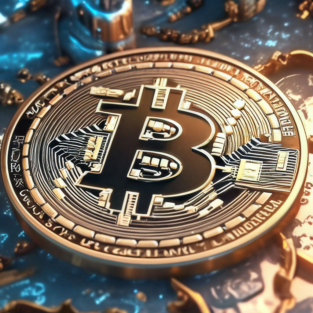 "Telegram channel @ai_art_and_prompt bitcoin coin, unusual angle ...