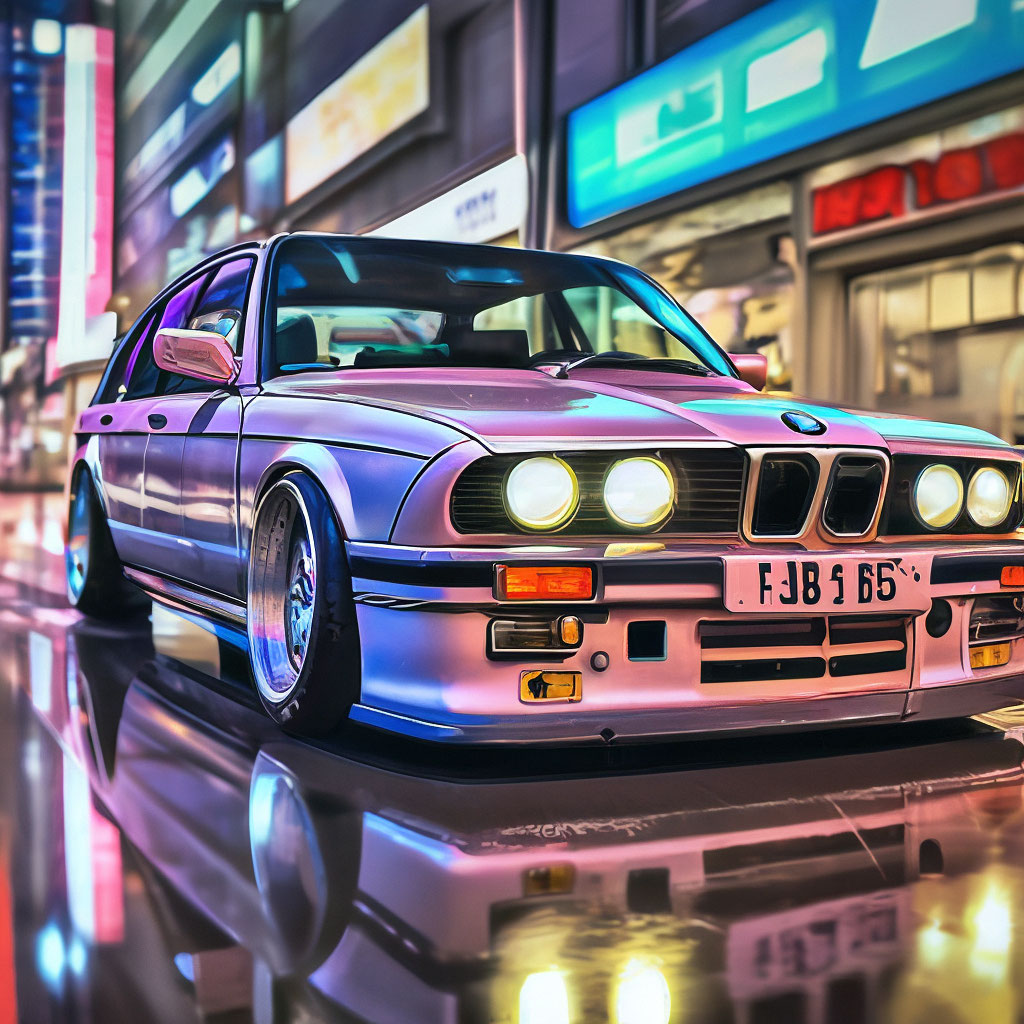 "Tokyo, bmw e34, 2D, detailed drawing of details, beautiful, hyper ...