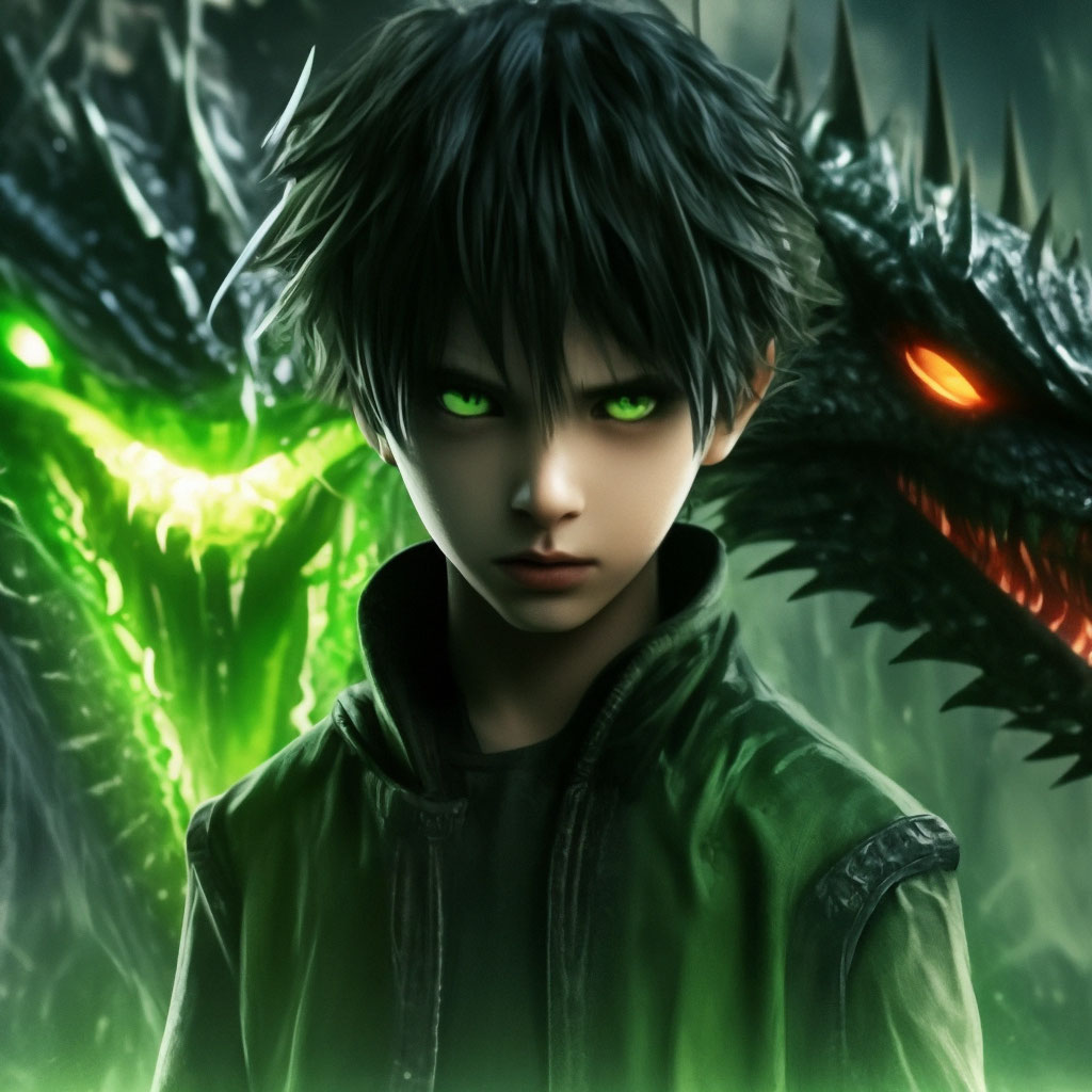 "Behind the gloomy transparent boy with green shining eyes is an evil ...