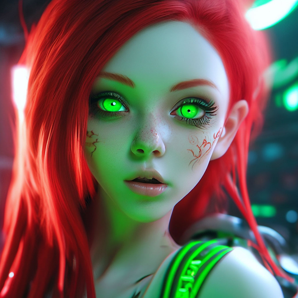 "Anthropomorphic creep funny cutie in emo 4k style, hair ultra red ...