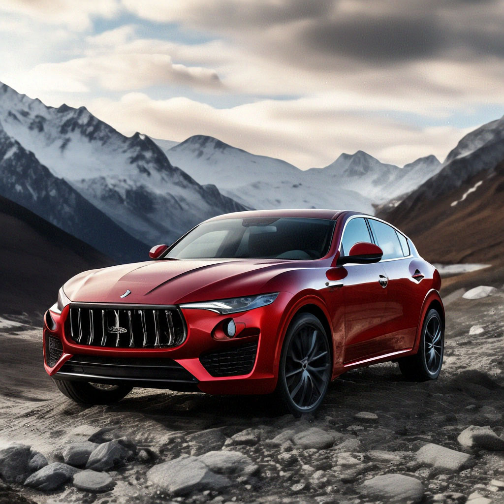 "Maserati Livante. Red in color. An elite crossover. It stands in the ...