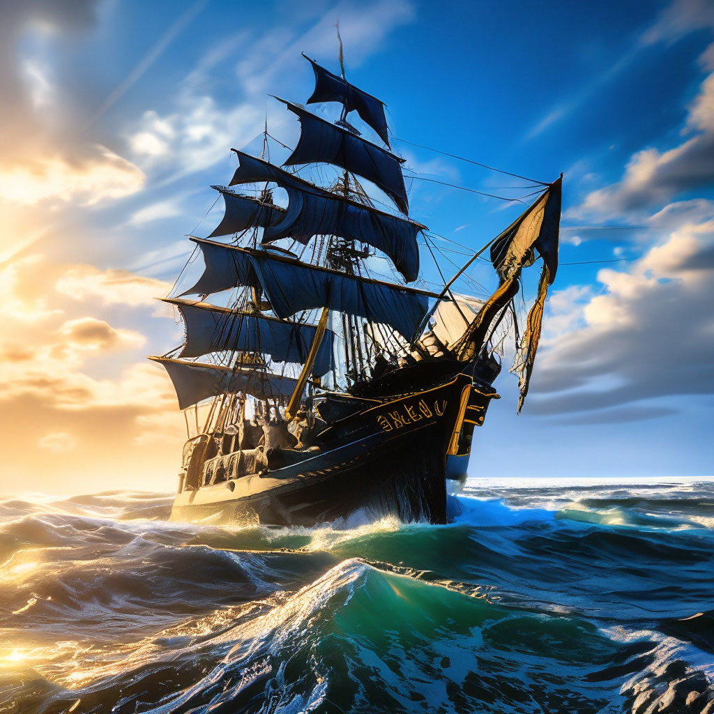 "(a black mystical ship, a Flying Dutchman, with the tattered remnants ...