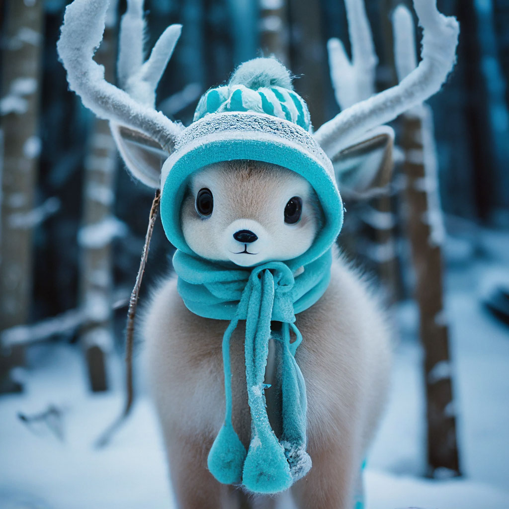 "Cute creepy fluffy kawaii deer with big eyes wearing an aquamarine hat ...