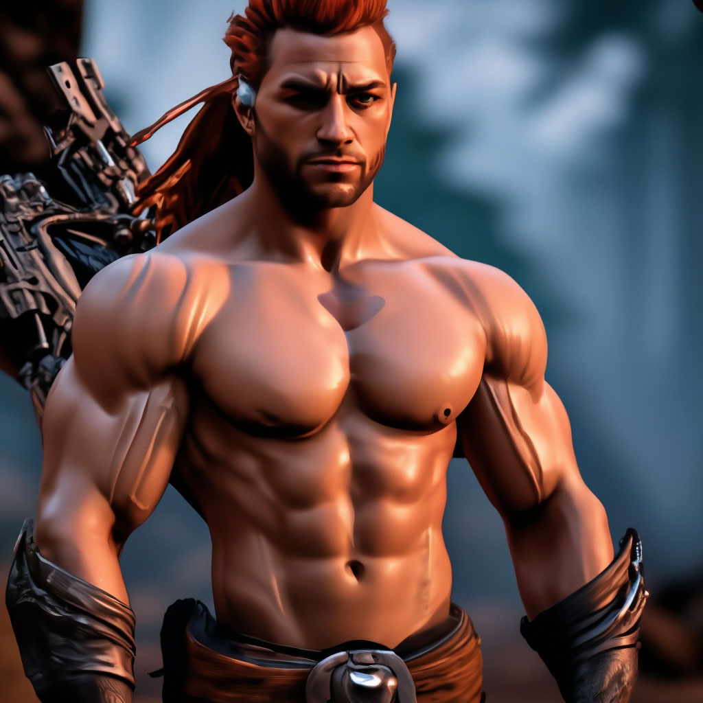 "Horizon Zero Dawn bodybuilder man in full height" — image created in ...