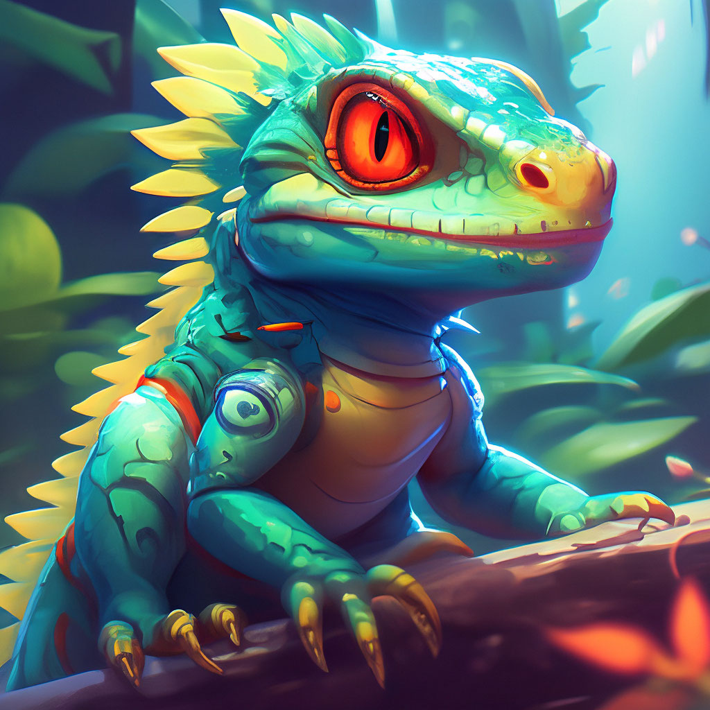 "An anime-style lizard" — image created in Shedevrum
