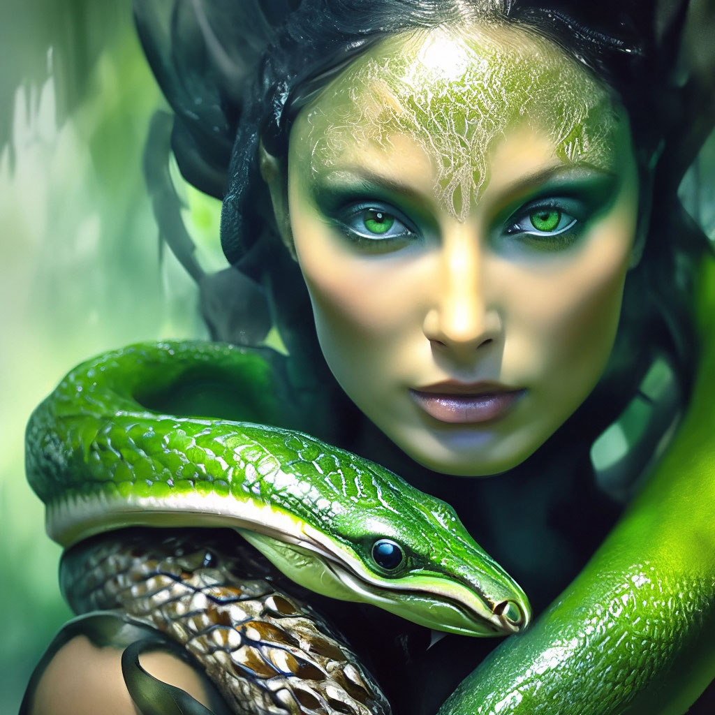 "💫new eclecticism 🌬️ snake woman. beautiful face, metamorph with the ...