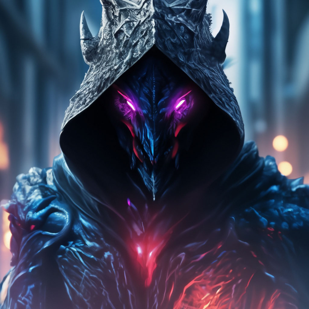 "An ancient humanoid dragon in a hood with a beard, with azure skin and ...