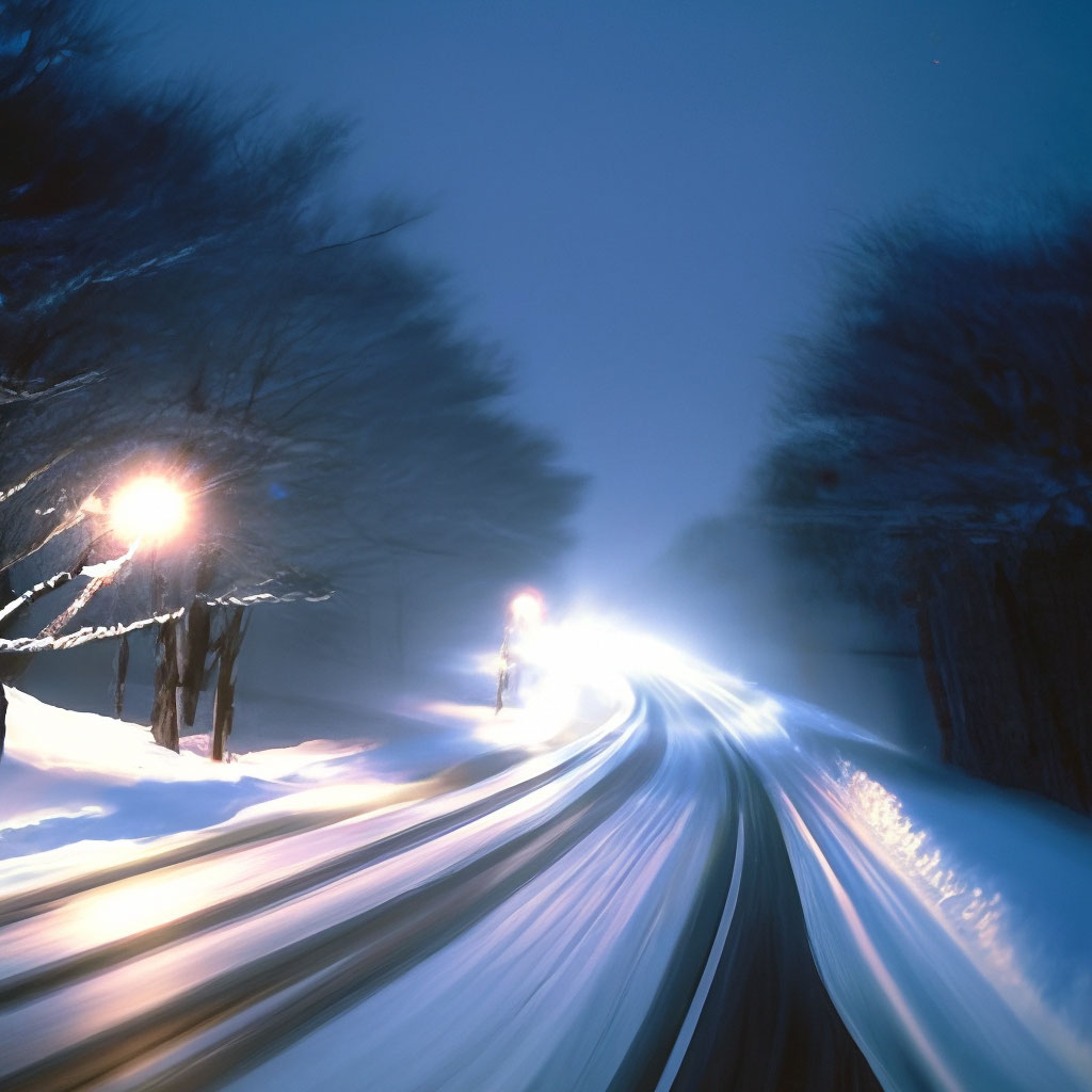 "Winter night highway blizzard blizzard blizzard, wind speed 25 meters ...