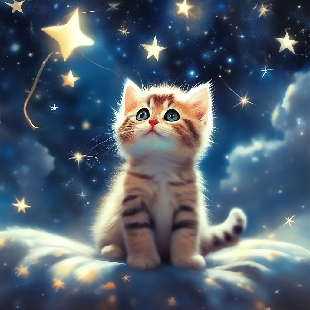 "The little kitten loves to look at the stars" — image created in Shedevrum