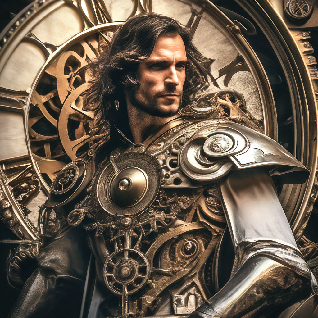 "Chronos, handsome man, time lord, majestic, clock gears, gothic ...