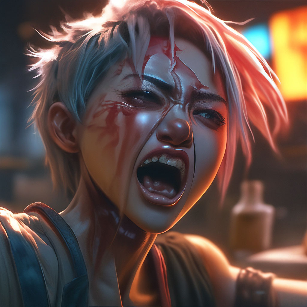 "Angry drunk anime style, aesthetically pleasing, beautiful, realistic ...