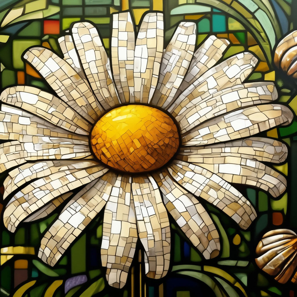 "Chamomile in the Kinusaiga technique" — image created in Shedevrum