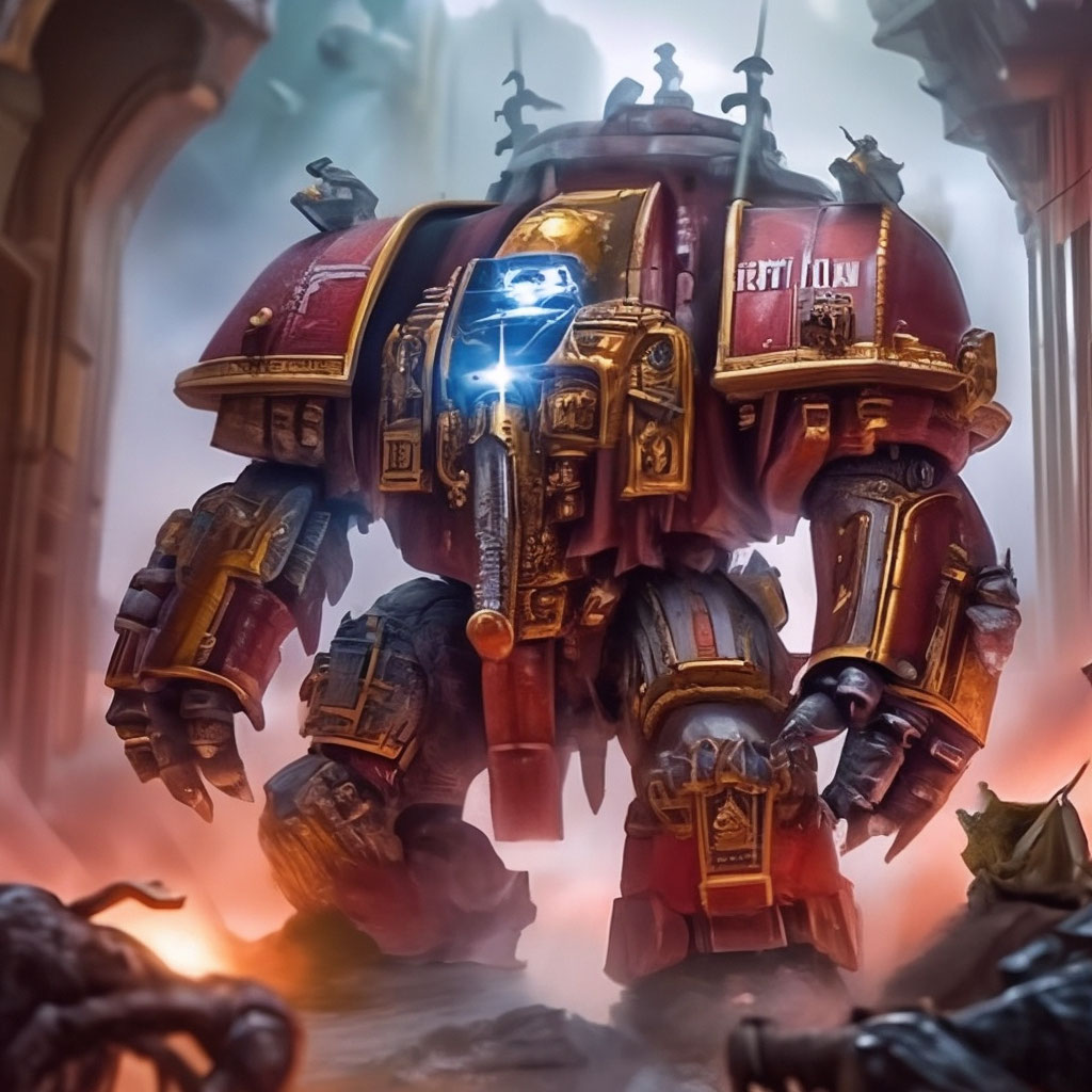 "Dreadnought Castraferrum, Warhammer 4000" — image created in Shedevrum