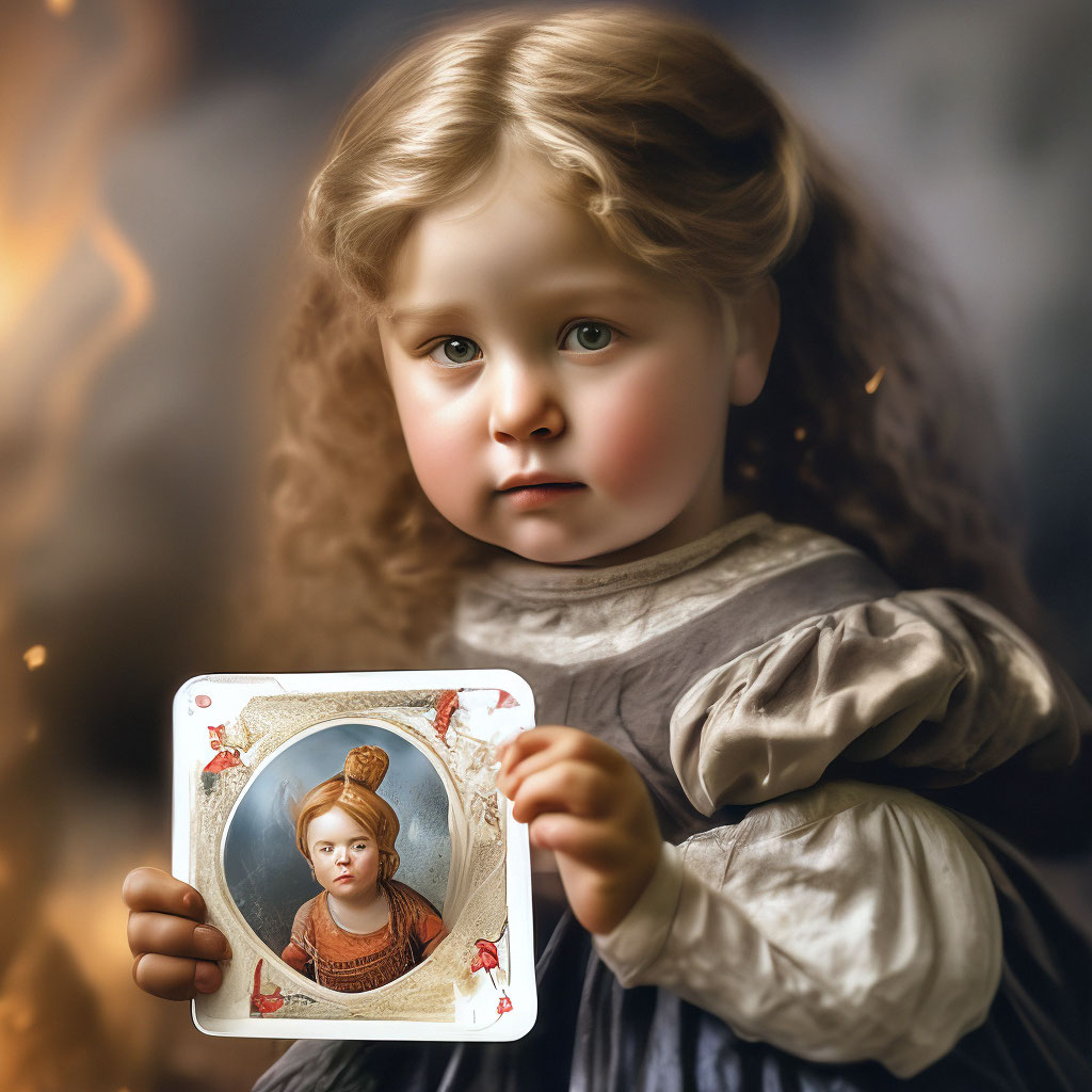 "Playing card with the image of a dwarf girl, beautiful, realistic ...