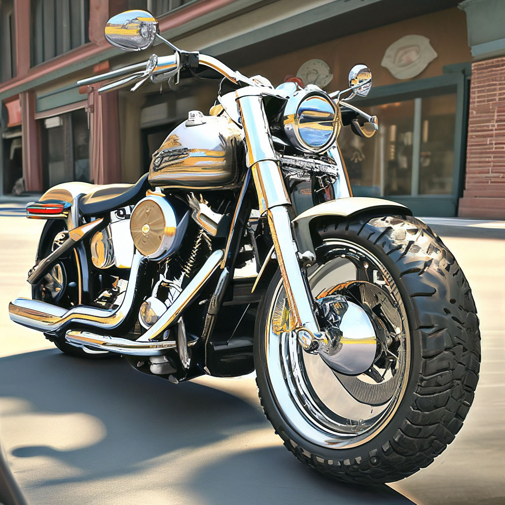 "Harley in a turn detailed realistic" — image created in Shedevrum